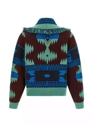 Alanui Icon Jacquard-knit Cardigan With Fringed Shawl Collar