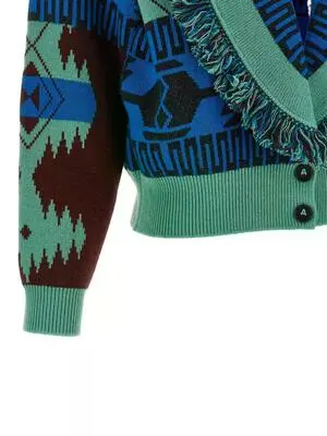 Alanui Icon Jacquard-knit Cardigan With Fringed Shawl Collar