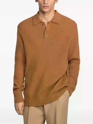 Sandro Ribbed Wool Polo Shirt - Brown