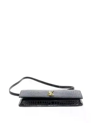 Saint Laurent Monogram Crocodile Embossed Leather Shoulder Bag