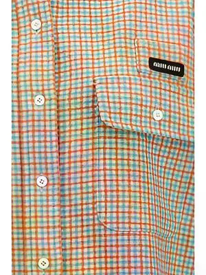Miu Miu Houndstooth Pattern Logo Patch Shirt