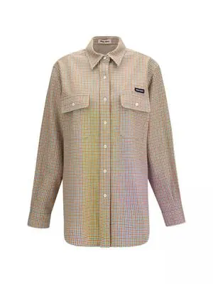 Miu Miu Houndstooth Pattern Logo Patch Shirt - Orange
