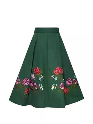 Carolina Herrera Floral-embroidered Pleated Skirt