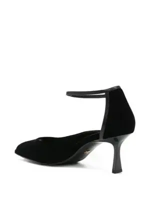 Lola Cruz Leather Velvet Ankle Strap Pumps