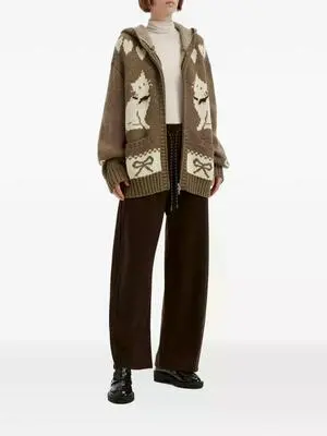 TOUT A COUP Intarsia-knit Cat-motif Cardigan