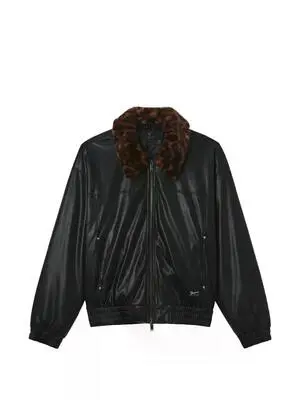 FIVE CM Leopard-print Collar Faux-leather Jacket - Black