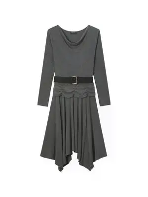 TOUT A COUP Belted Handkerchief-hem Midi Dress