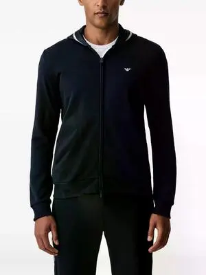 EA7 Logo-embroidered Zip-up Hoodie - Blue