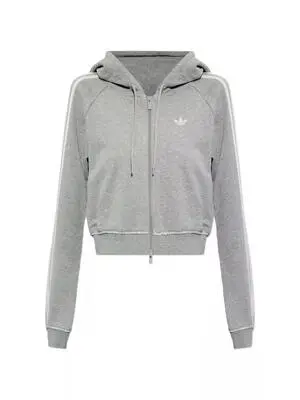 Adidas Logo Embroidered Zip-up Hoodie - Grey