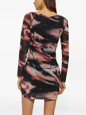 Adidas Abstract Print Long Sleeve Mini Dress