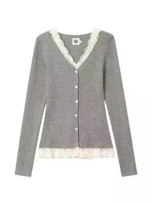 B+AB Ribbed Lace-trimmed Cardigan