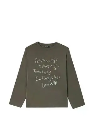 TOUT A COUP Slogan-print Long-sleeve T-shirt - Grey