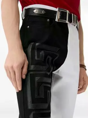 Versace Colour-block Straight Leg Jeans With Greca Embroidery