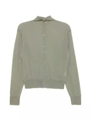 ALYSI Fine Knit Button-up Mock Neck Cardigan