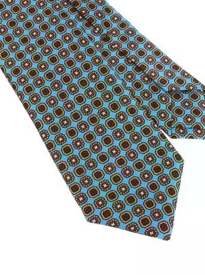 Kiton Geometric Print Silk Neck Tie - Blue