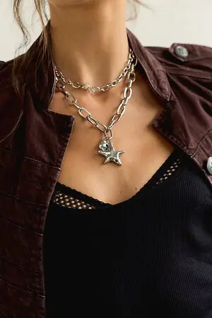 Free People Tilda Layered Chain Necklace With Star Charm - Silver