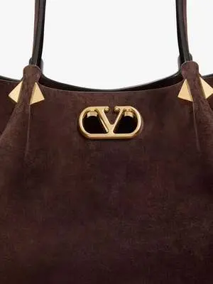 Valentino Garavani Suede Shoulder Bag With Metal Logo