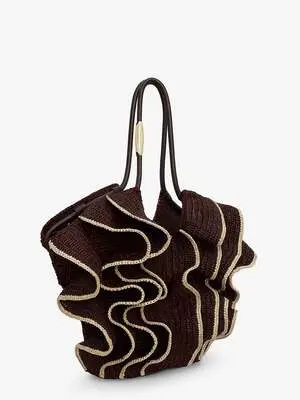 Zimmermann Goldentime Raffia Shoulder Bag With Ruffles