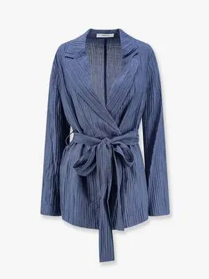 JOSEPH Crinkle Fabric Belted Blazer - Blue