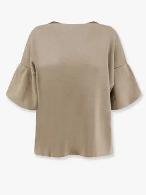 NUDE Wool Blend Boat Neck Sweater With Wide Short Sleeves - Beige