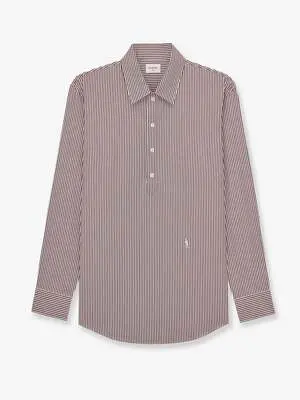 Saint Laurent Cassandre Cotton Shirt With Striped Pattern - Brown