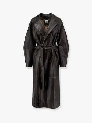 ALYSI Heavy Leather Coat With Vintage Effect - Brown