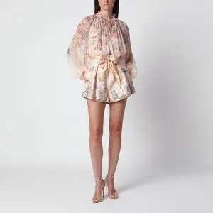 Zimmermann Valiant Peach Floral-print Blouse - Pink