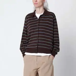 CORDERA Striped Cotton Polo Cardigan - Brown