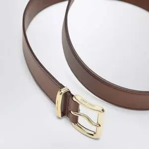 Miu Miu Leather Belt With Gold-tone Buckle