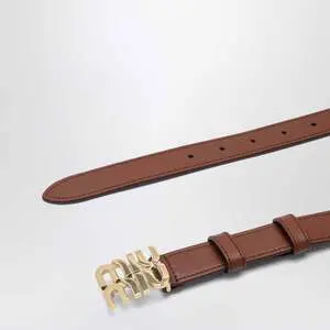 Miu Miu Leather Belt With Gold-tone Buckle - Brown