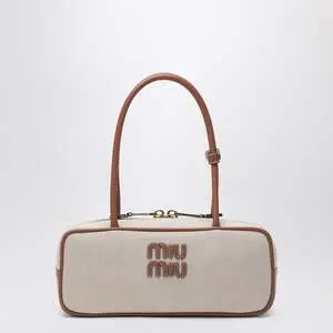 Miu Miu Small Beau Bag In Canvas And Leather - Beige