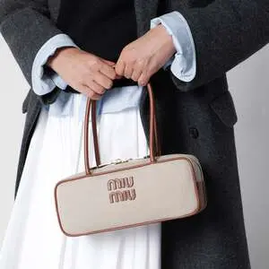 Miu Miu Small Beau Bag In Canvas And Leather - Beige