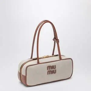 Miu Miu Small Beau Bag In Canvas And Leather - Beige