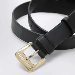 Miu Miu Leather Belt With Logo Buckle