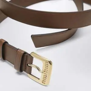 Miu Miu Leather Belt With Logo Buckle