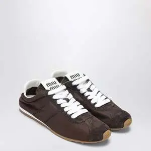 Miu Miu Leather Plume Trainers - Brown