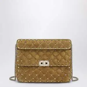 Valentino Garavani Medium Rockstud Spike Havana Suede Bag