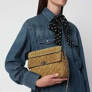 Valentino Garavani Medium Rockstud Spike Havana Suede Bag