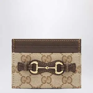 Gucci Horsebit Card Holder In Gg Fabric In /brown - Beige