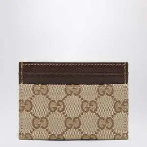 Gucci Horsebit Card Holder In Gg Fabric In /brown