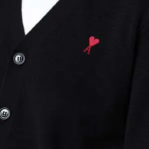 AMI Paris Wool Cardigan With De Coeur Embroidery