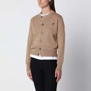 AMI Paris Camel Merino Wool De Cœur Cardigan