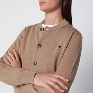 AMI Paris Camel Merino Wool De Cœur Cardigan