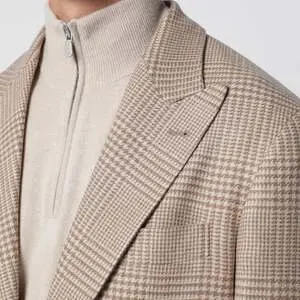 Brunello Cucinelli Camel Prince Of Wales Check Single-breasted Jacket