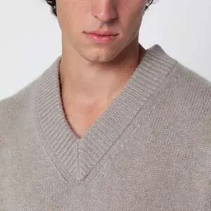 Soft Goat Greige Cashmere V-neck Sweater