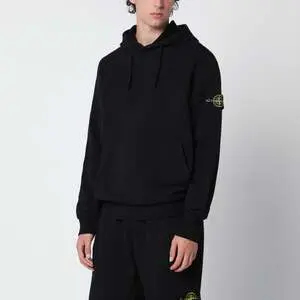 Stone Island Cotton Hoodie With Compass Logo Badge - Black