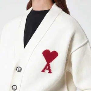 AMI Paris De Coeur Merino Wool Cardigan - White
