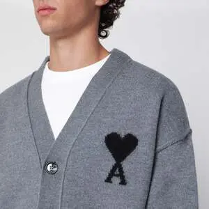 AMI Paris De Coeur Merino Wool Cardigan