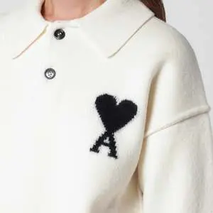 AMI Paris Virgin Wool Polo Sweater With De Coeur Logo
