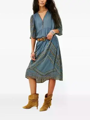Ba&sh Geometric Print V-neck Midi Dress